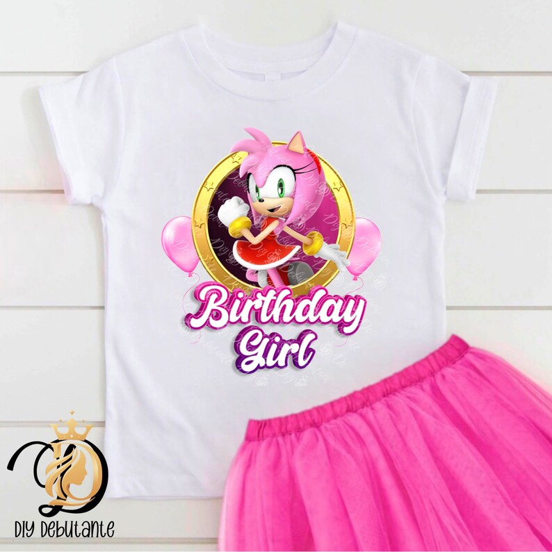 Amy Rose Pink Sonic the Hedgehog Character Birthday T-shirt • PNG File ...