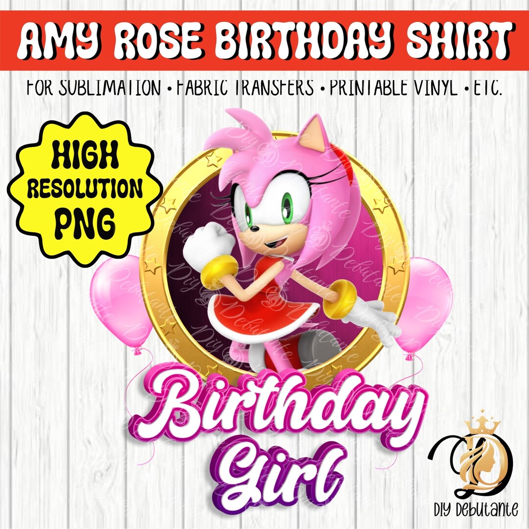Amy Rose Birthday Shirt PNG: Sonic the Hedgehog Clipart (digital ...