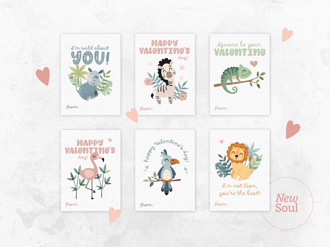Printable Valentine's Day Cards for Kids Classroom or Preschool Jungle ...