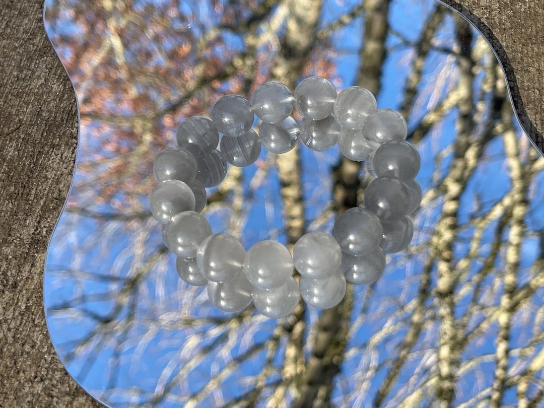 Rare Find - Natural Old Mine Gray Phantom Quartz Bead Bracelet in 12mm ...