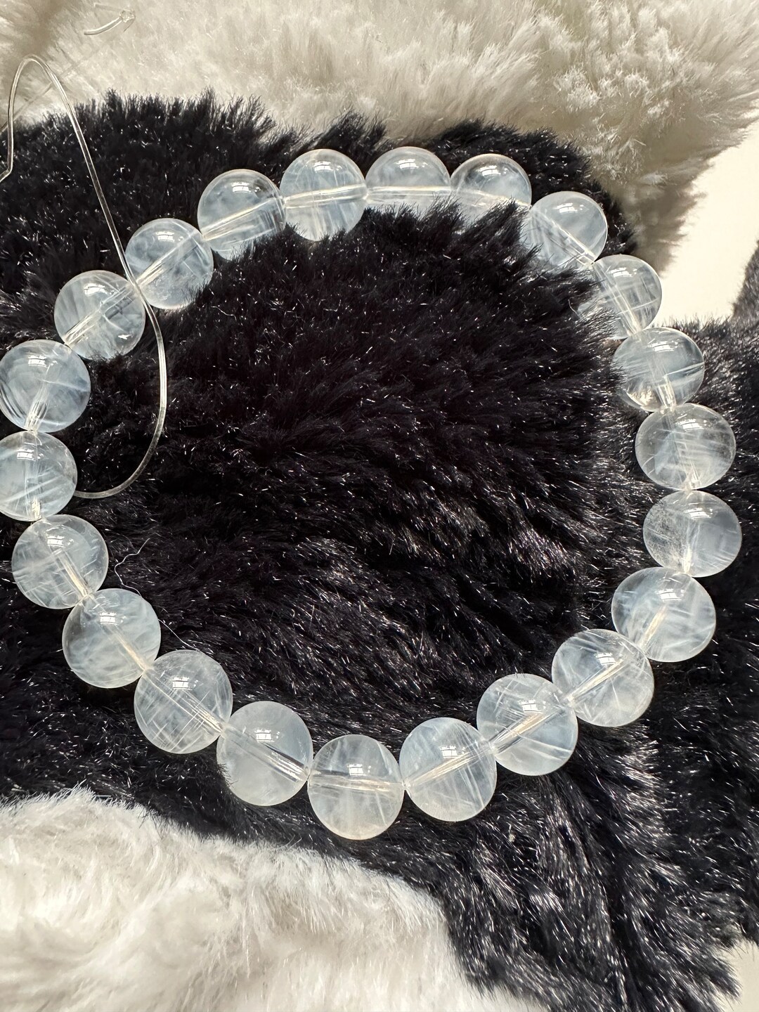 Natural Blue Needle, Angels Feather Quartz Beaded Bracelet in 8.8mm ...