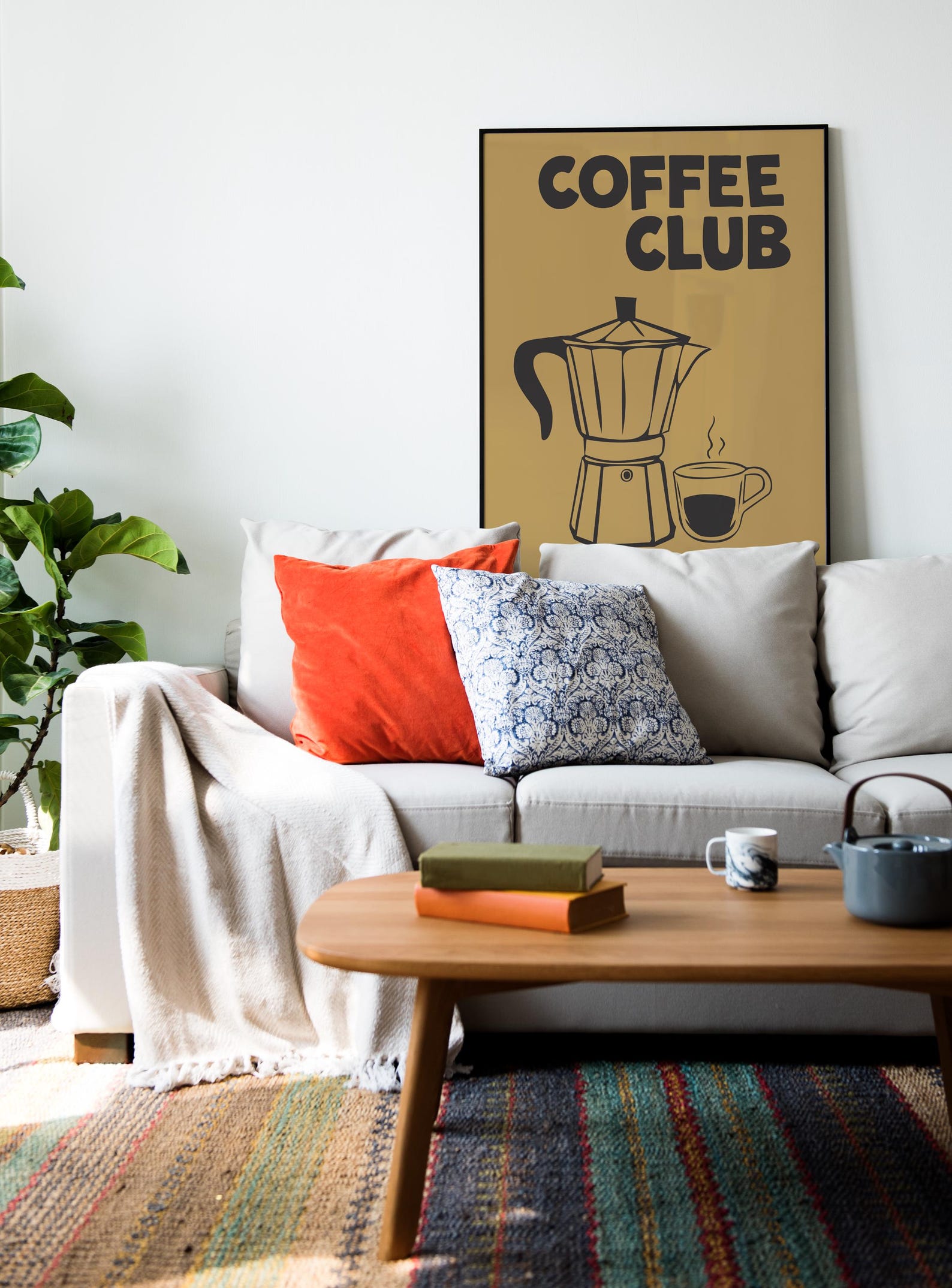 Coffee Club Print: Retro Espresso Machine Art, Mustard Yellow (digital ...