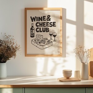 Wine and Cheese Club Print Black and White Retro Wine Poster Bar Cart ...