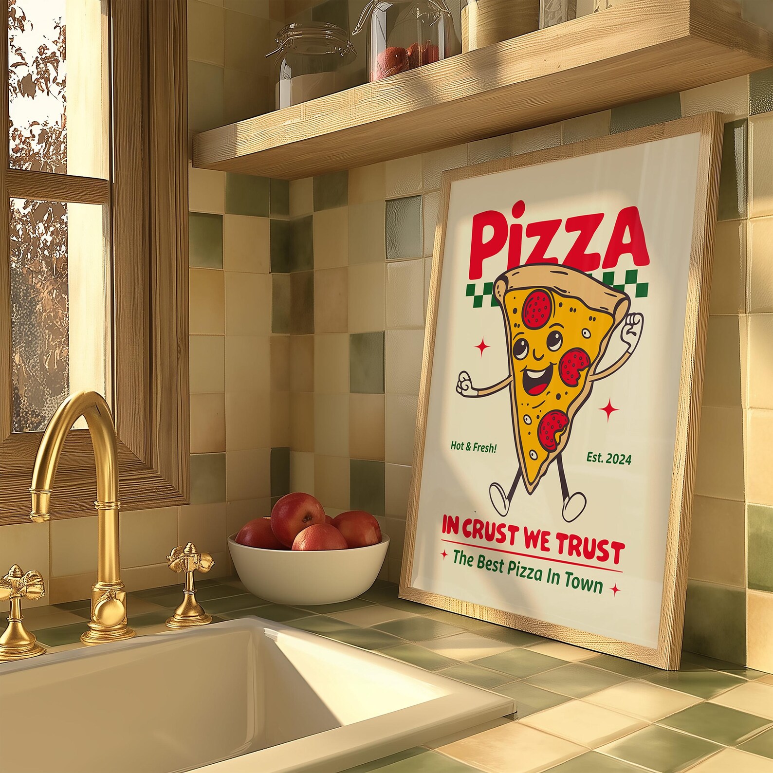 Pizza Mascot Print Pizzeria Poster in Crust We Trust the Best Pizza in ...