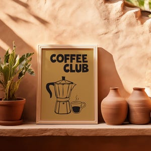 Coffee Club Print: Retro Espresso Machine Art, Mustard Yellow (digital ...