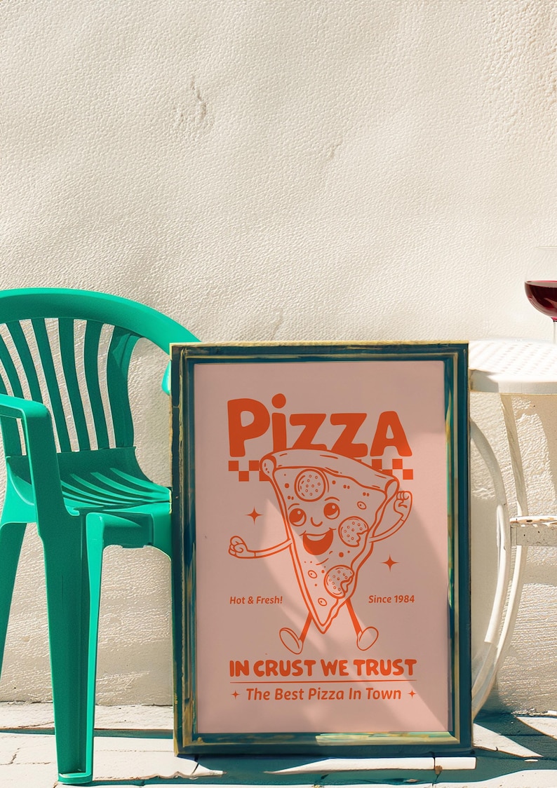 Retro Pizza Poster Foodie Wall Art 1980s Pizzeria Print Pizza Lovers ...
