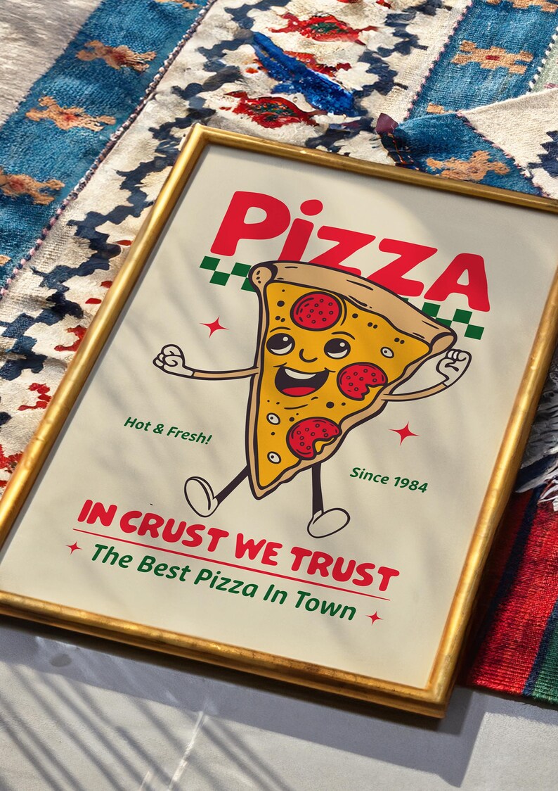 Retro Pizza Poster Foodie Wall Art 1980s Pizzeria Print Pizza Lovers ...