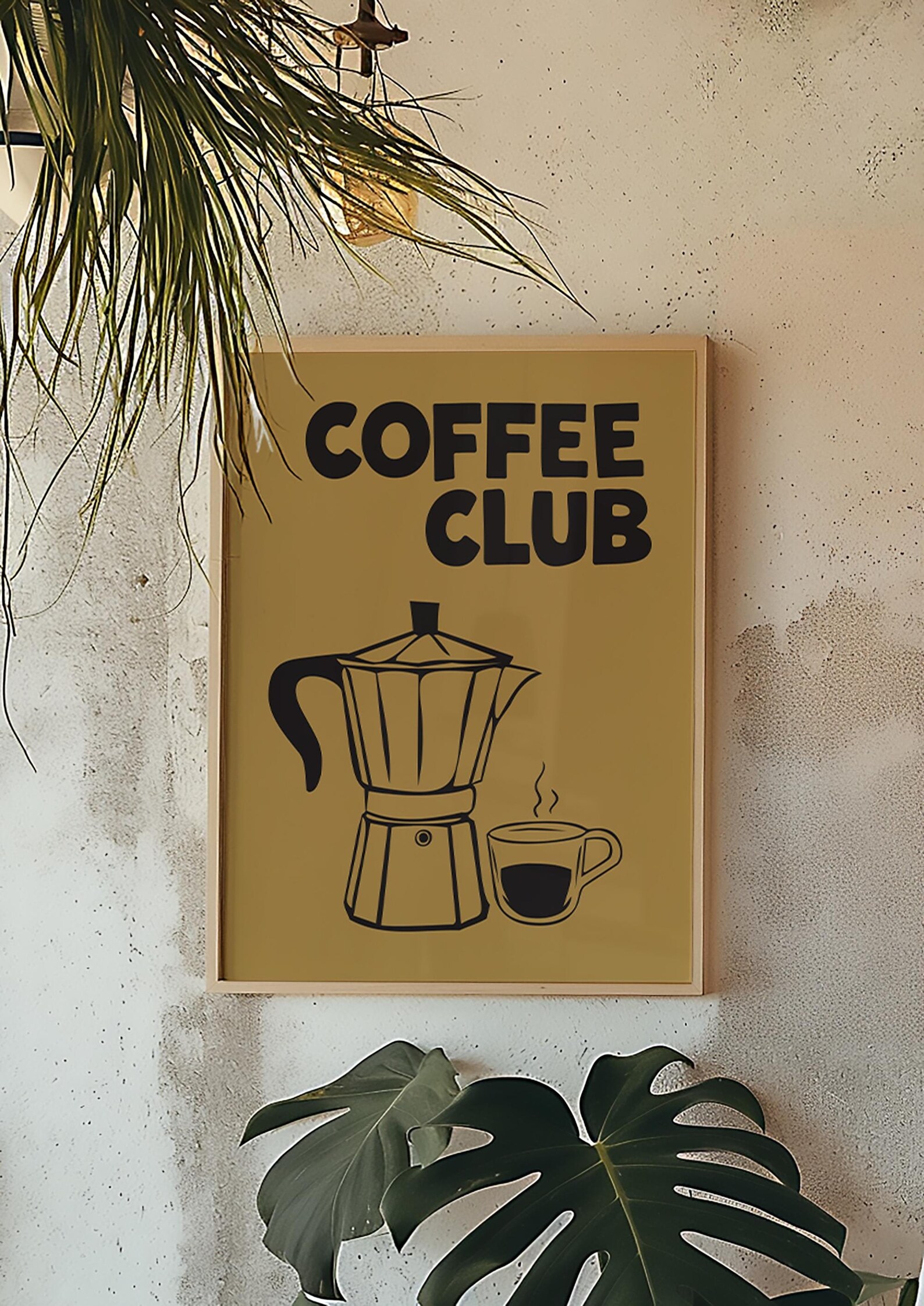 Coffee Club Print: Retro Espresso Machine Art, Mustard Yellow (digital ...
