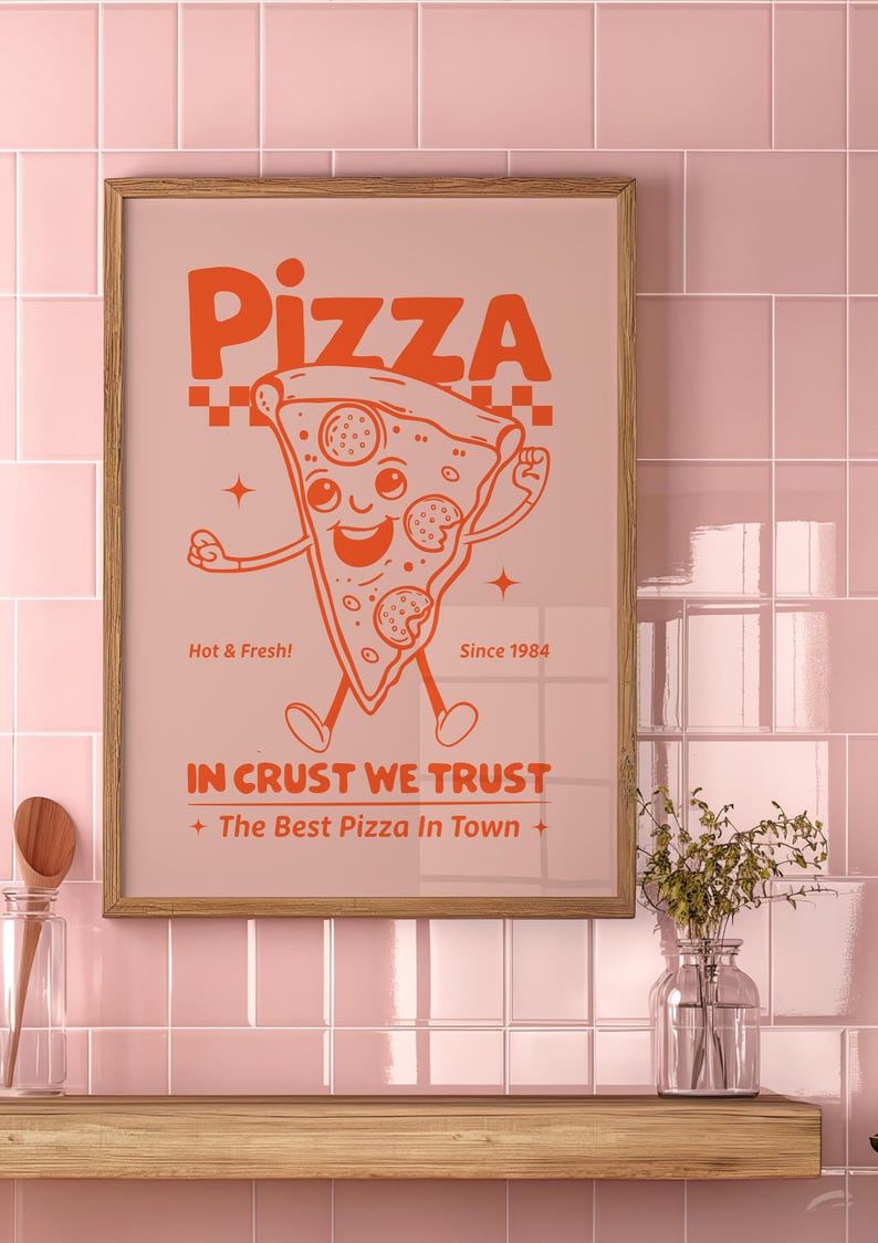 Retro Pizza Poster Foodie Wall Art 1980s Pizzeria Print Pizza Lovers ...