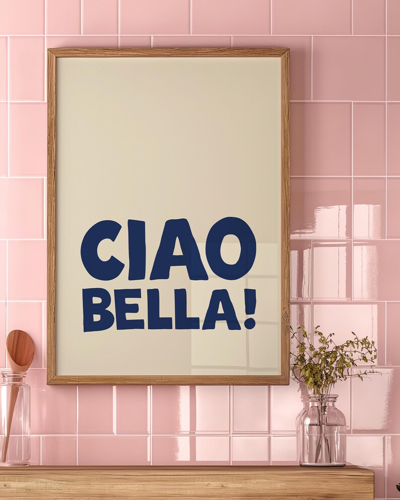 Trendy Blue Ciao Bella Poster Print Retro Italian Wall Art Printable ...
