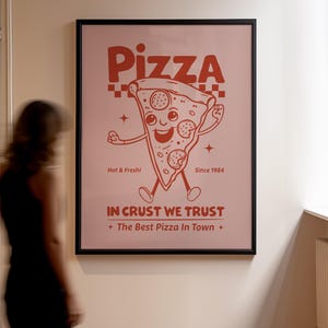 Retro Pizza Mascot Print: Pink Kitchen Wall Art (digital Download) - Etsy