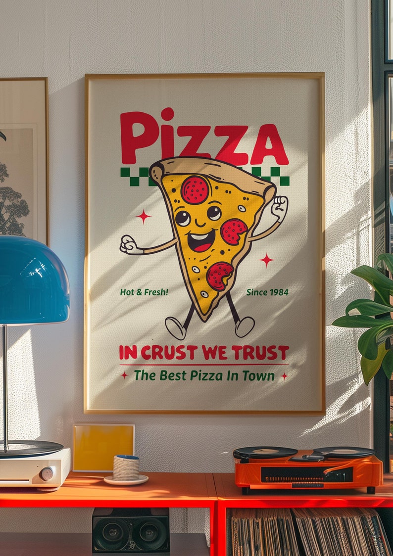 Retro Pizza Poster Foodie Wall Art 1980s Pizzeria Print Pizza Lovers ...