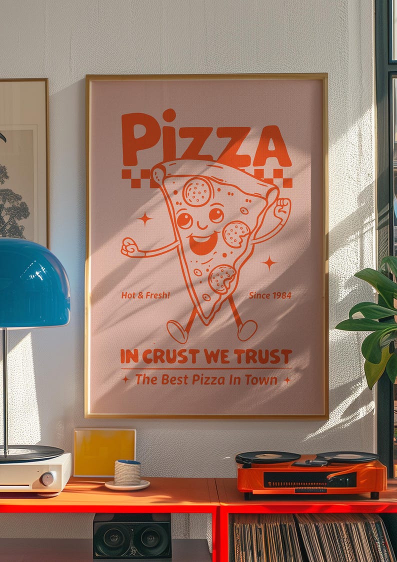 Retro Pizza Poster Foodie Wall Art 1980s Pizzeria Print Pizza Lovers ...