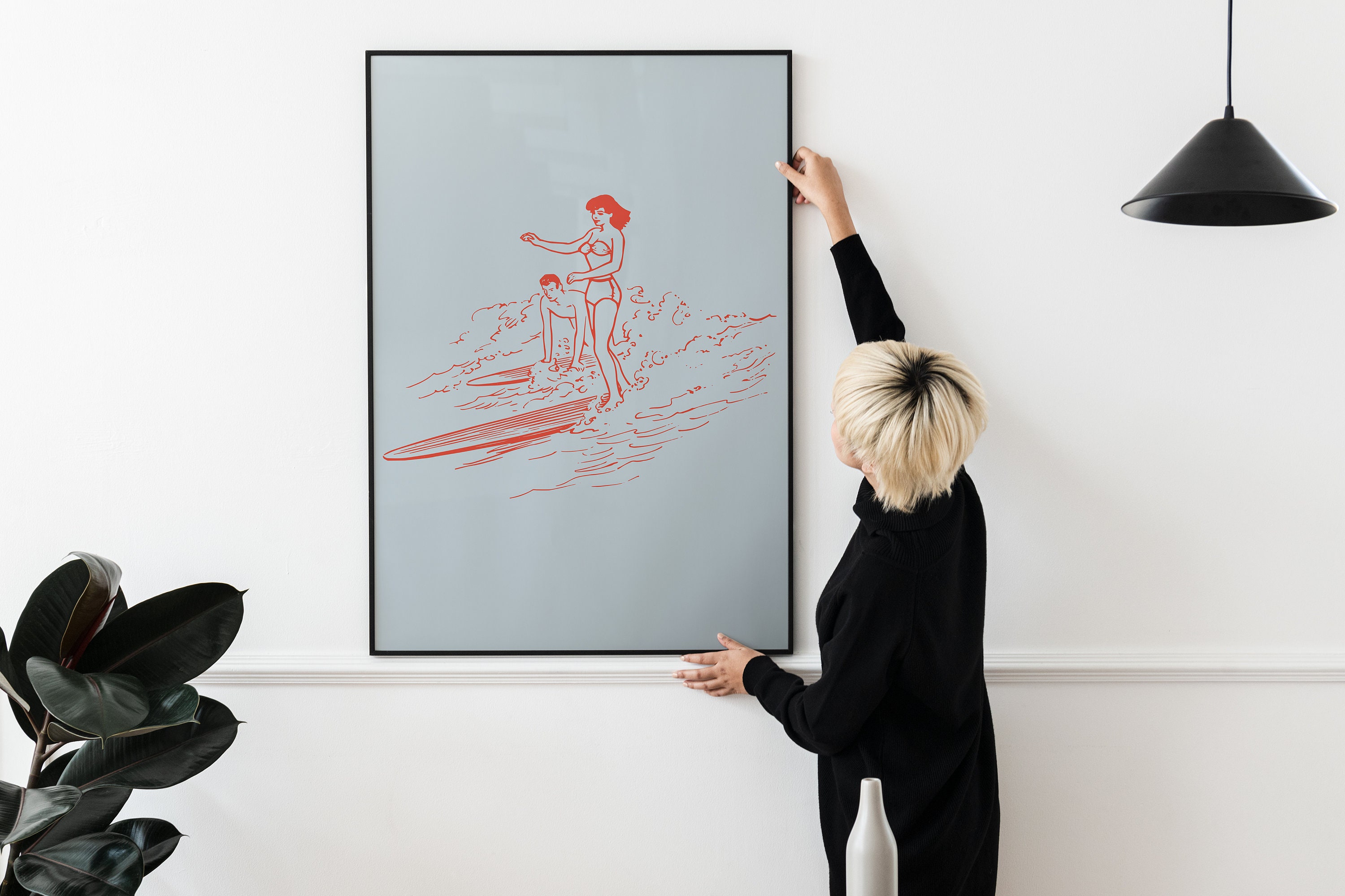 Vintage Surfing Girl Poster Retro Beach Art Decor for Surf Enthusiasts ...