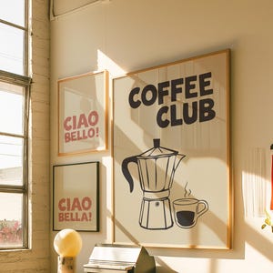 Coffee Club Print: Retro Espresso Machine Art, Brew Crew Poster ...