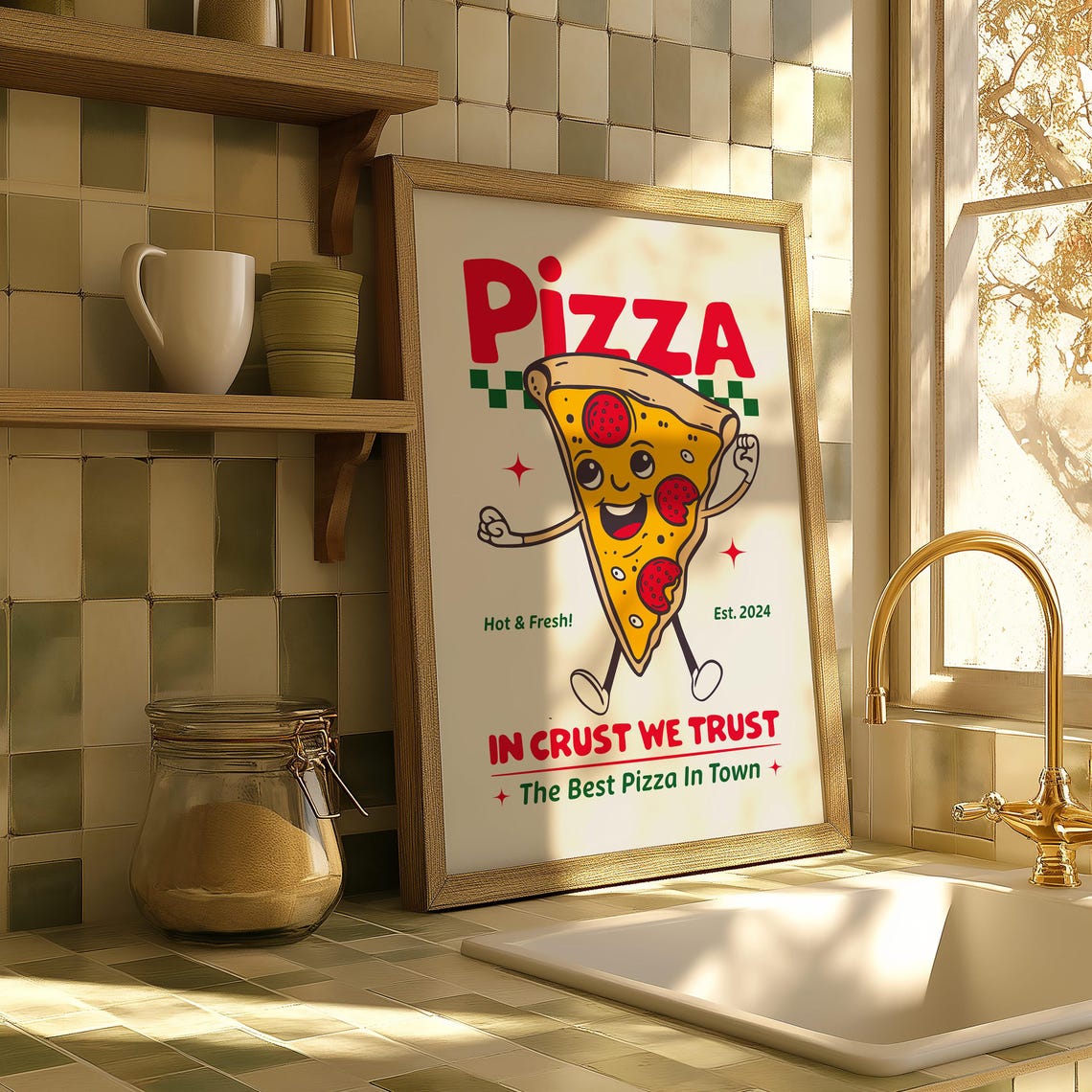 Pizza Mascot Print Pizzeria Poster in Crust We Trust the Best Pizza in ...