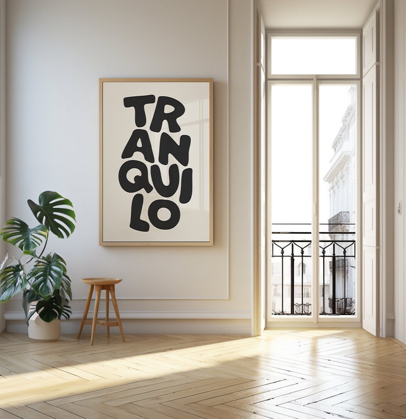 Tranquilo Print Calm Inspirational Black and White Wall Art Minimalist Dorm Room Decor Serenity ...