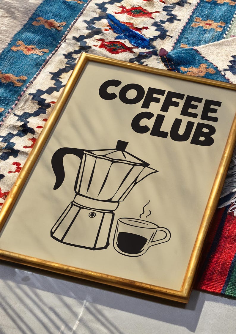 Coffee Club Print: Retro Espresso Machine Art, Brew Crew Poster ...