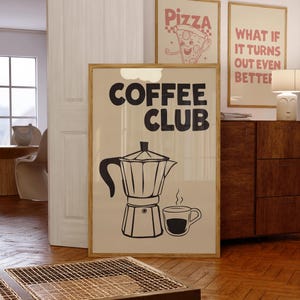 Coffee Club Print: Retro Espresso Machine Art, Brew Crew Poster ...