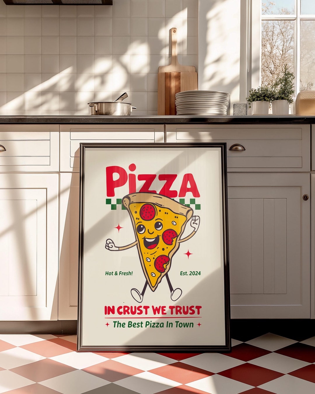 Pizza Mascot Print Pizzeria Poster in Crust We Trust the Best Pizza in ...