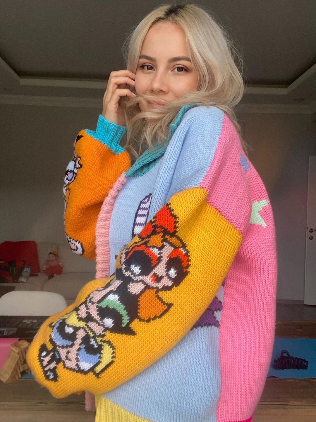 Powerpuff Girls Figured Cardigan Knitted Winter Fall Wool Jacket ...