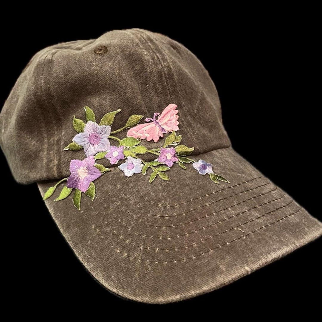 Purple Flowers and Butterfly Baseball Cap - Etsy