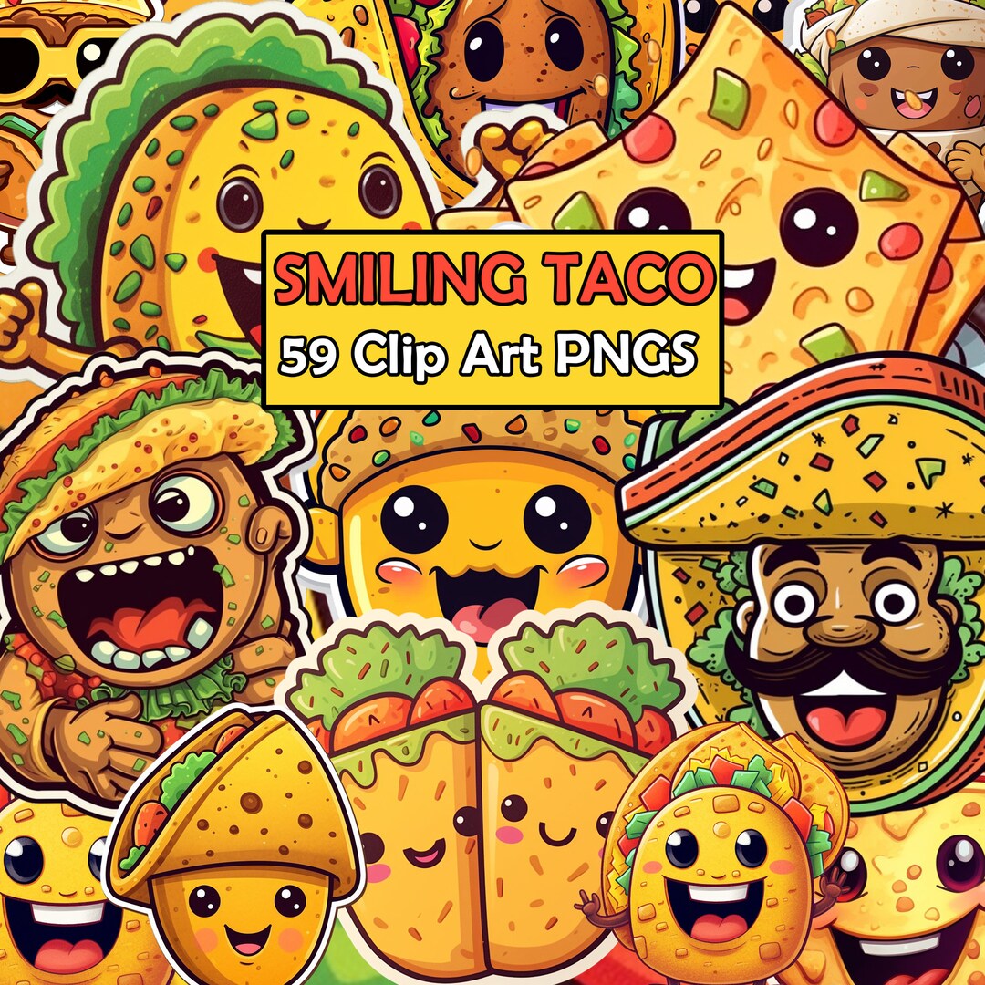 Smiling Taco Clipart Png Digital Download Instant Download Digital Art ...