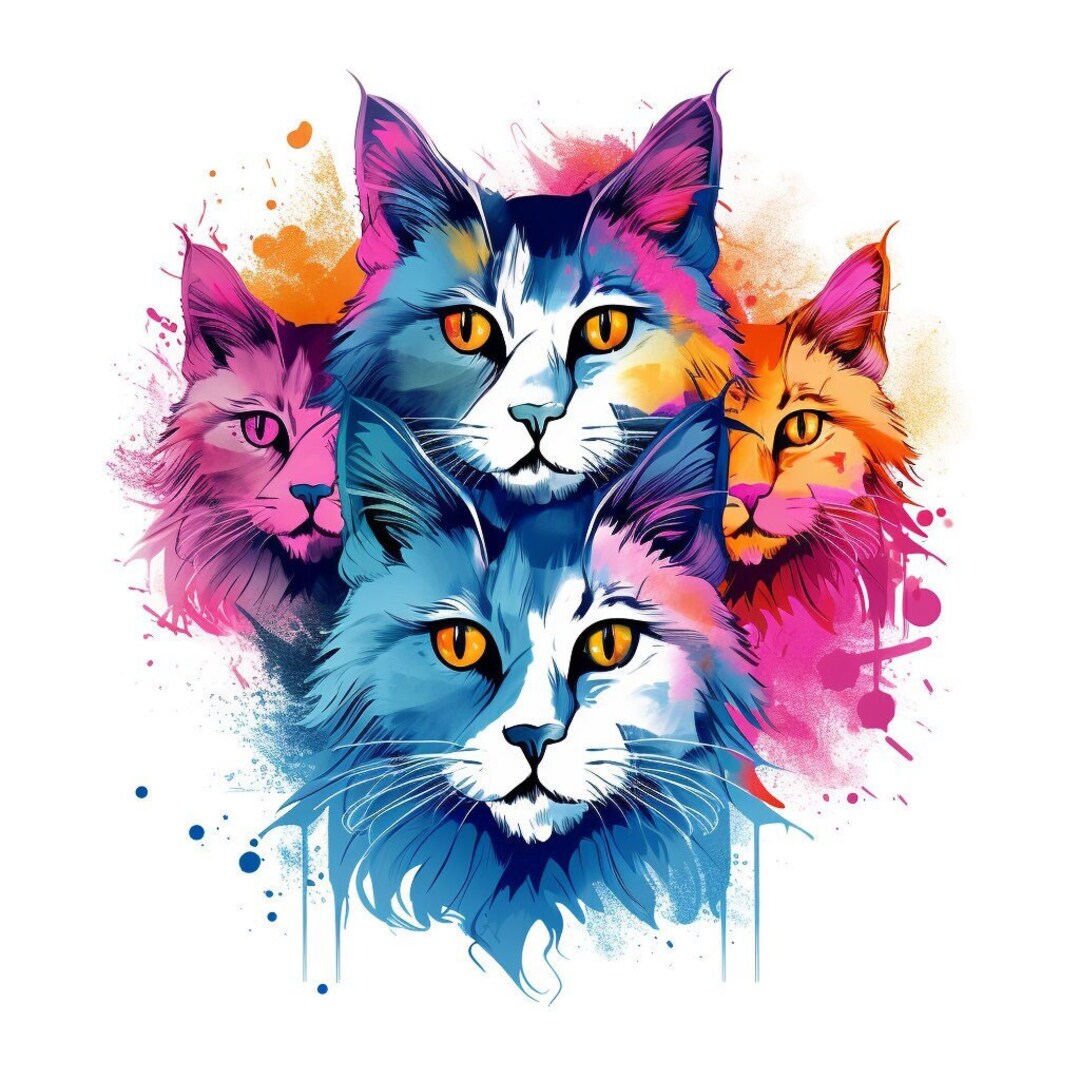 Colorful Cat Design - Etsy