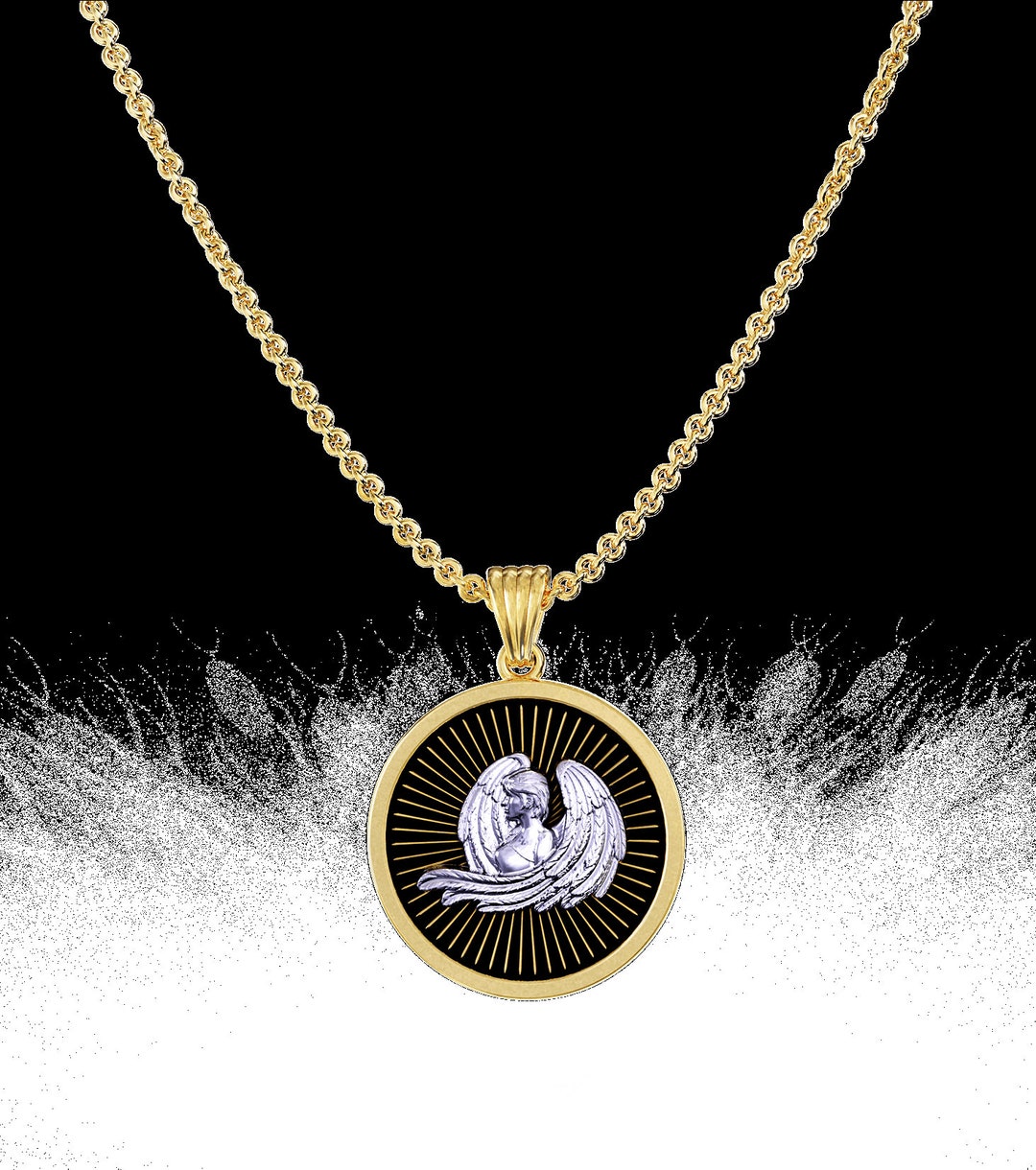 Shaded Virgo Circle Necklace, 14K Yellow and White Gold With a Classic ...