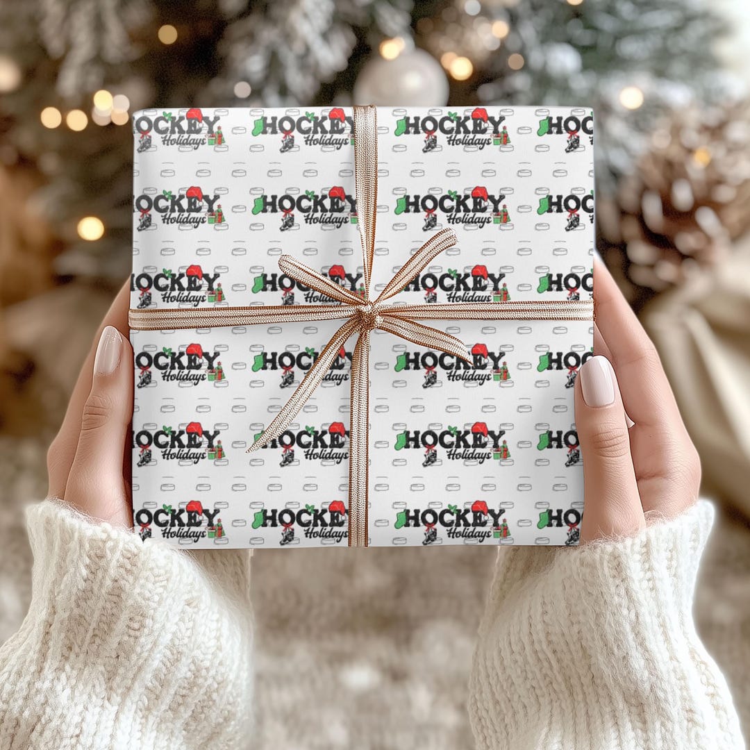 Hockey Holidays Wrapping Paper: Hockey Christmas Wrap, Glossy Wrapping ...