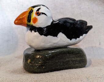 Mini Puffin Hand Carved Wooden Bird - Etsy