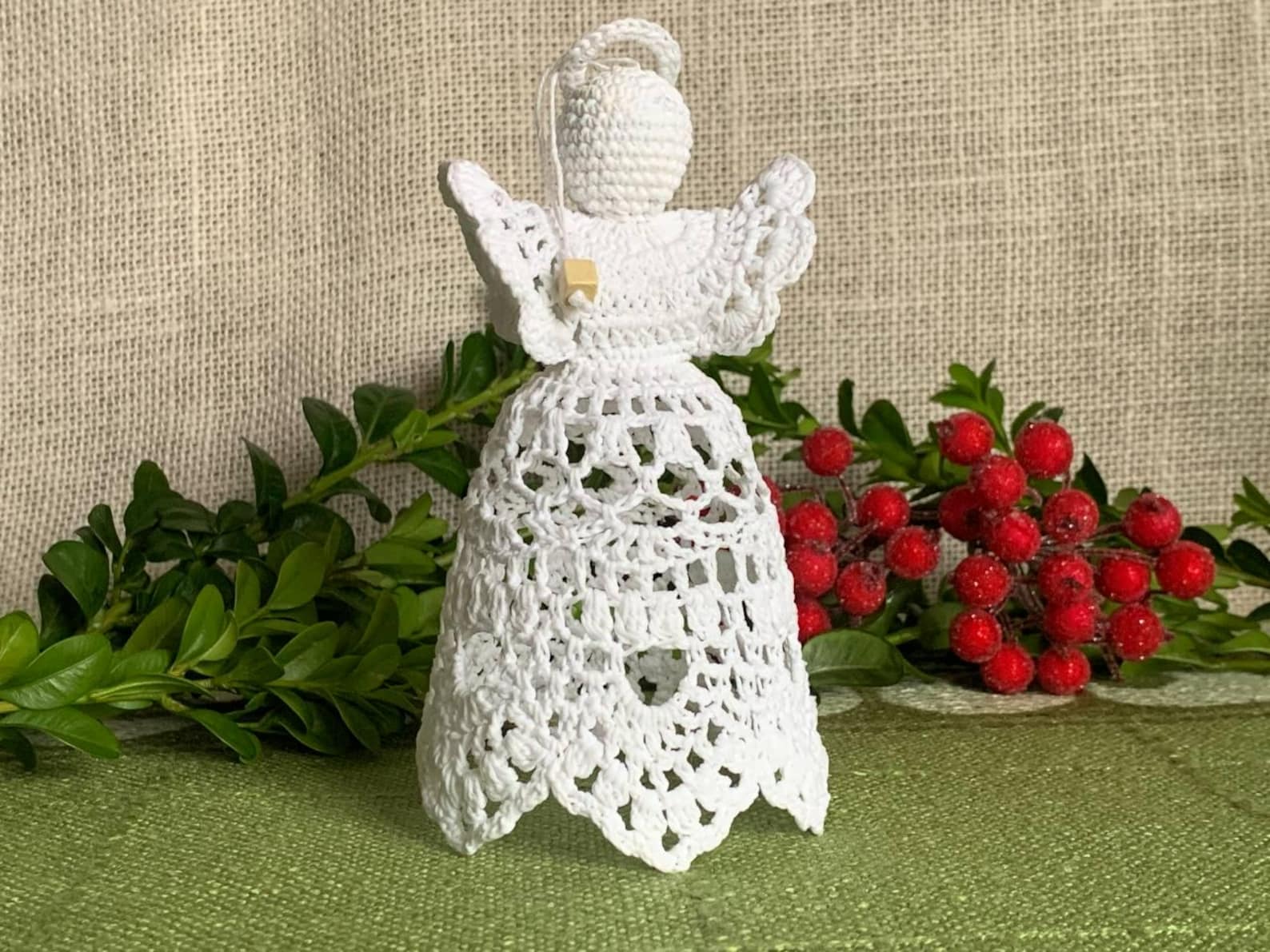White Angel Tree Topper, Crochet Cristmas Angel Doll, Lace Ornaments ...