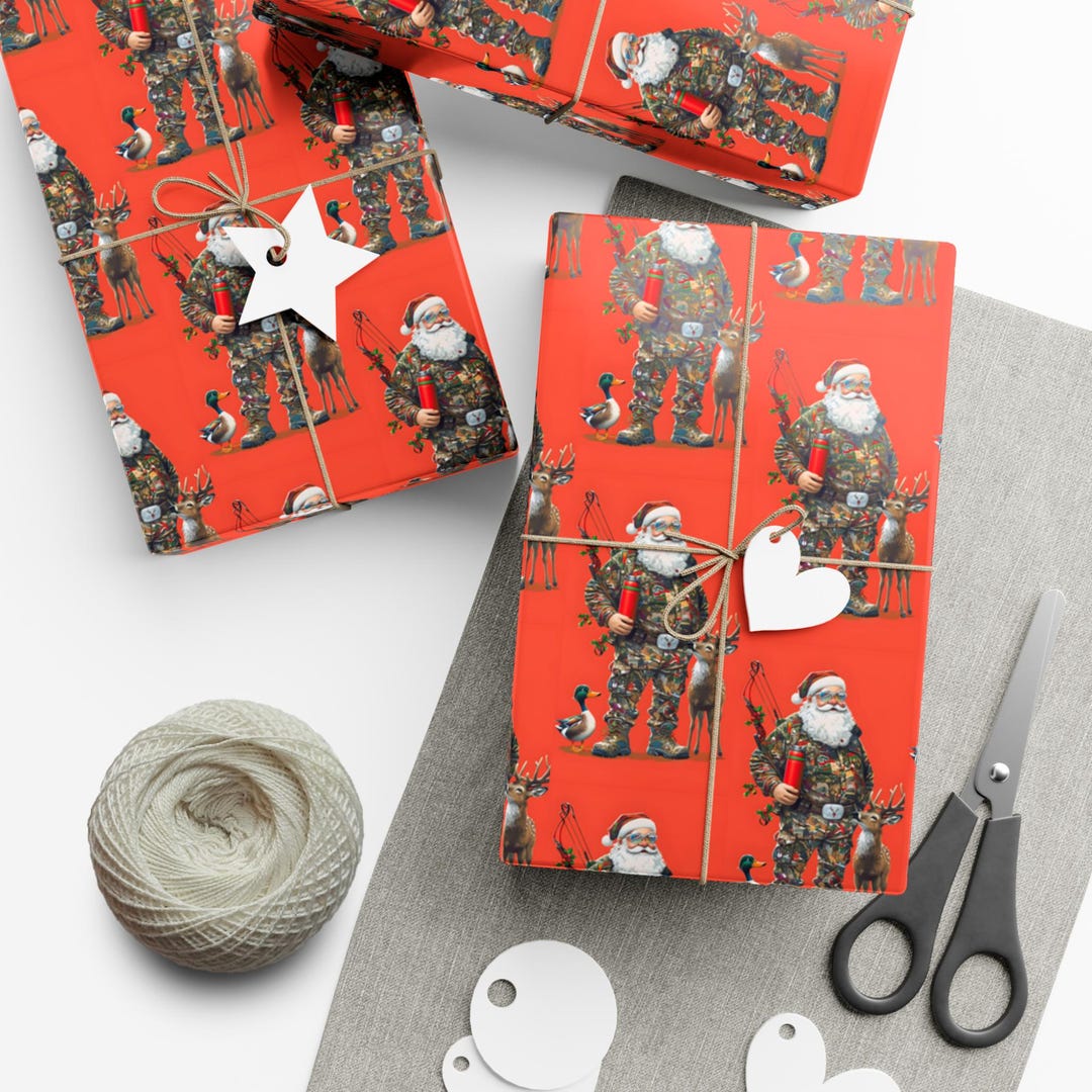 Hunting Santa- Bow Hunter- Hunting Santa Claus- Wrapping Paper - Gift ...