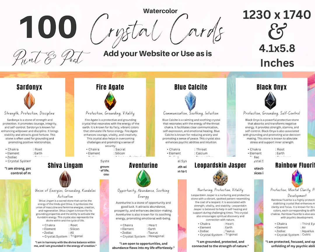 100 Printable Crystal Information Cards, Crystal Meaning Cards, Crystal ...