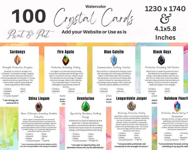 100 Printable Crystal Information Cards, Crystal Meaning Cards, Crystal ...