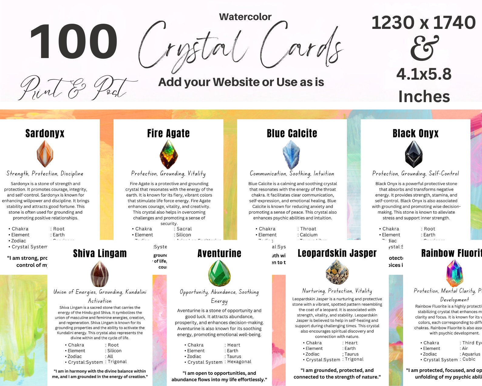 100 Printable Crystal Information Cards, Crystal Meaning Cards, Crystal ...