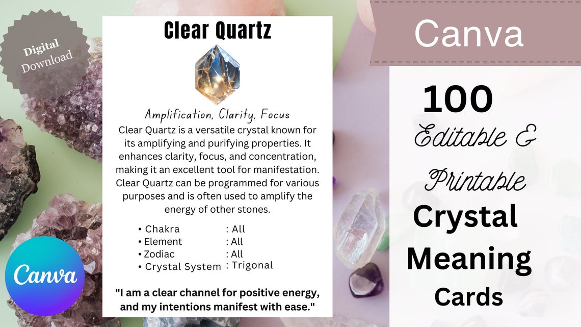 100 Printable Crystal Information Cards, Crystal Meaning Cards, Crystal ...