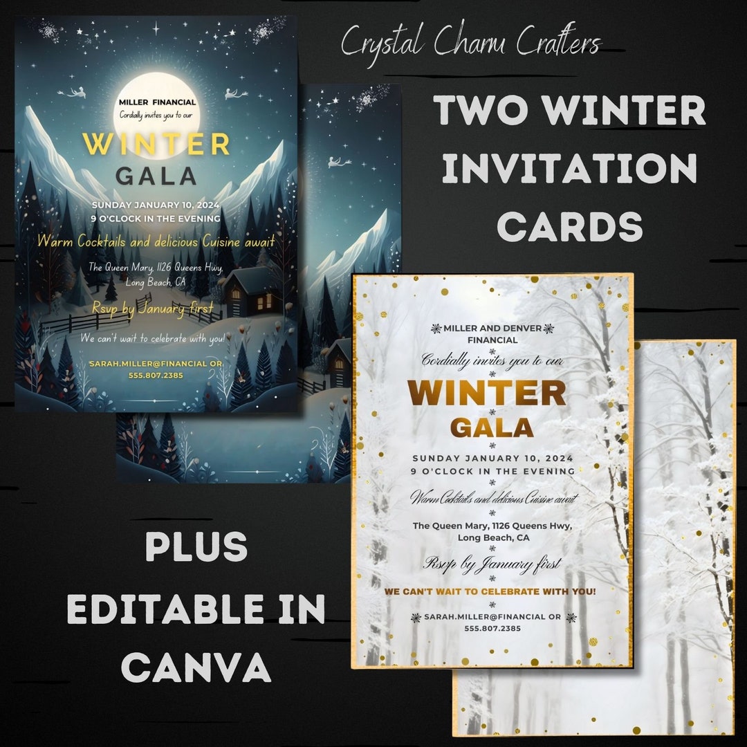 2 Editable Gala Winter Party Invitations | Winter Wonderland Birthday ...