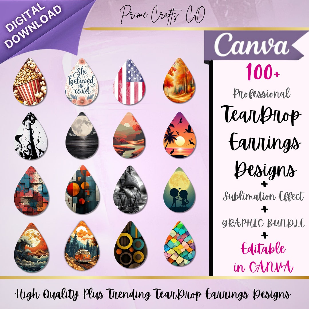 100+ Teardrop Earring Sublimation Design Bundle | Custom Earring Blanks ...