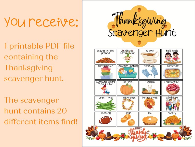 Thanksgiving Scavenger Hunt for Kids, Thanksgiving Printable, Indoor ...