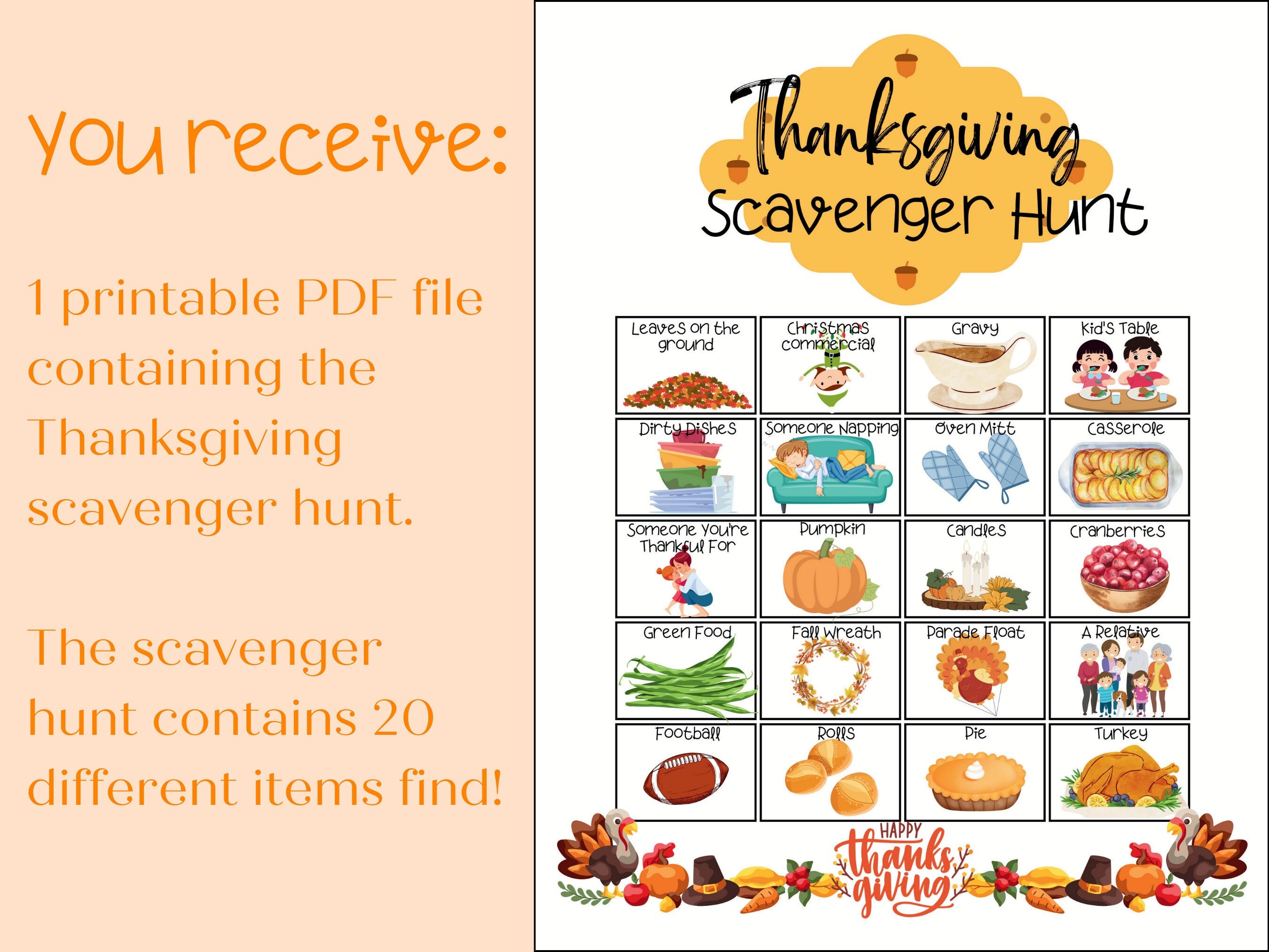 Thanksgiving Scavenger Hunt for Kids, Thanksgiving Printable, Indoor ...