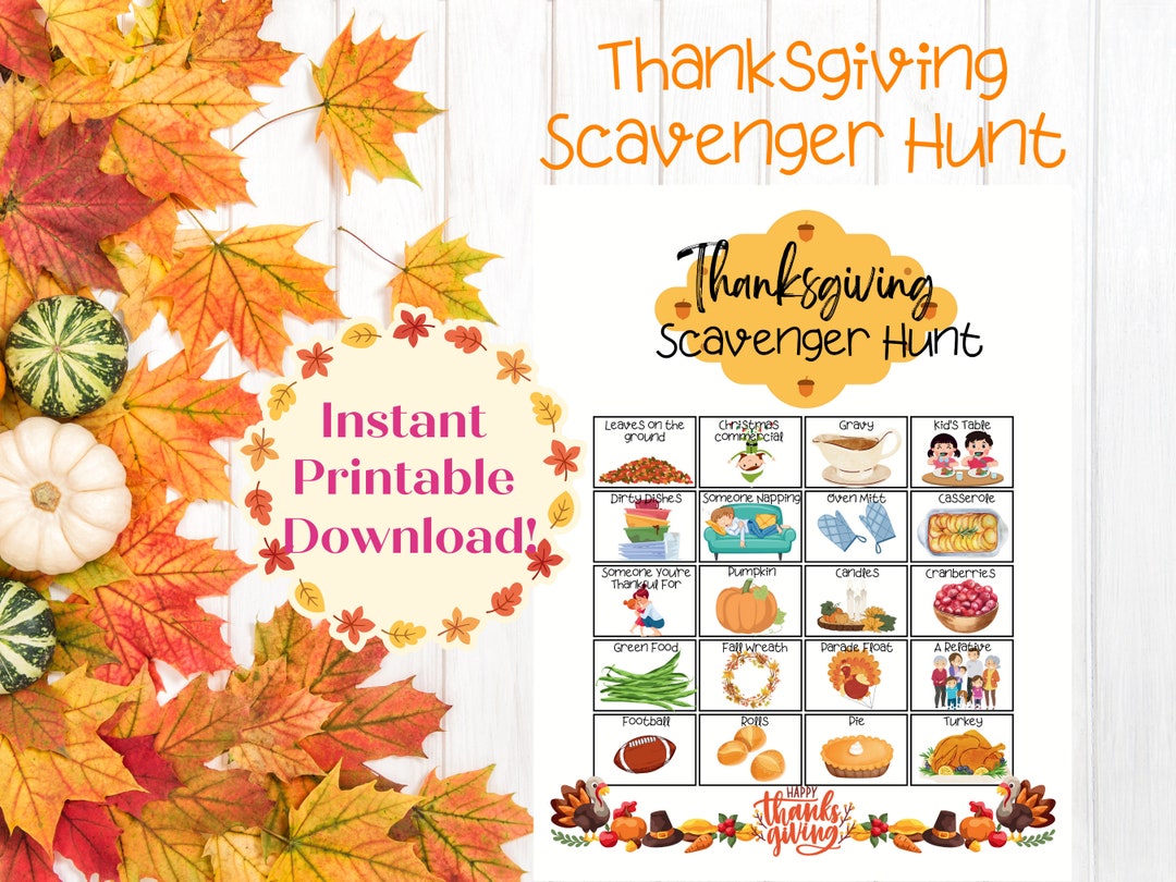 Thanksgiving Scavenger Hunt for Kids, Thanksgiving Printable, Indoor ...