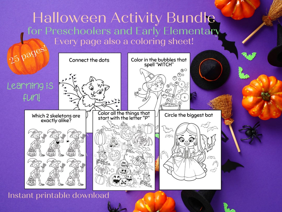 Halloween Activity Bundle, Printable Coloring Pages for Kids (PDF) - Etsy