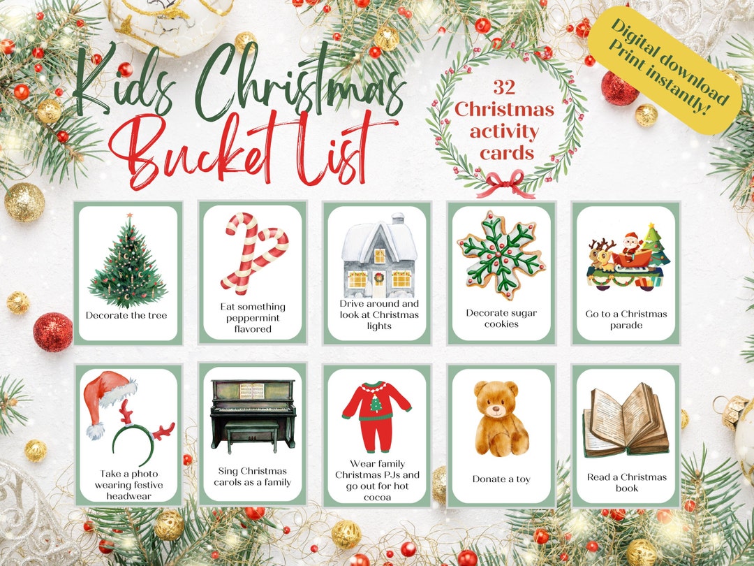 32 Printable Christmas Activity Cards, Christmas Bucket List for Kids ...