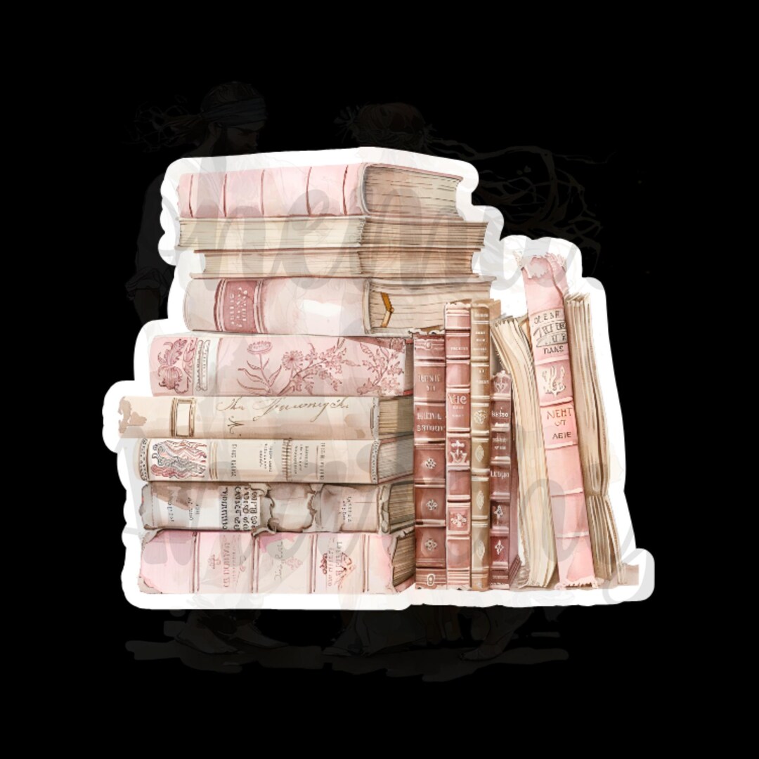 Pink Book Stack Sticker Clear and Holographic Laminate Options - Etsy