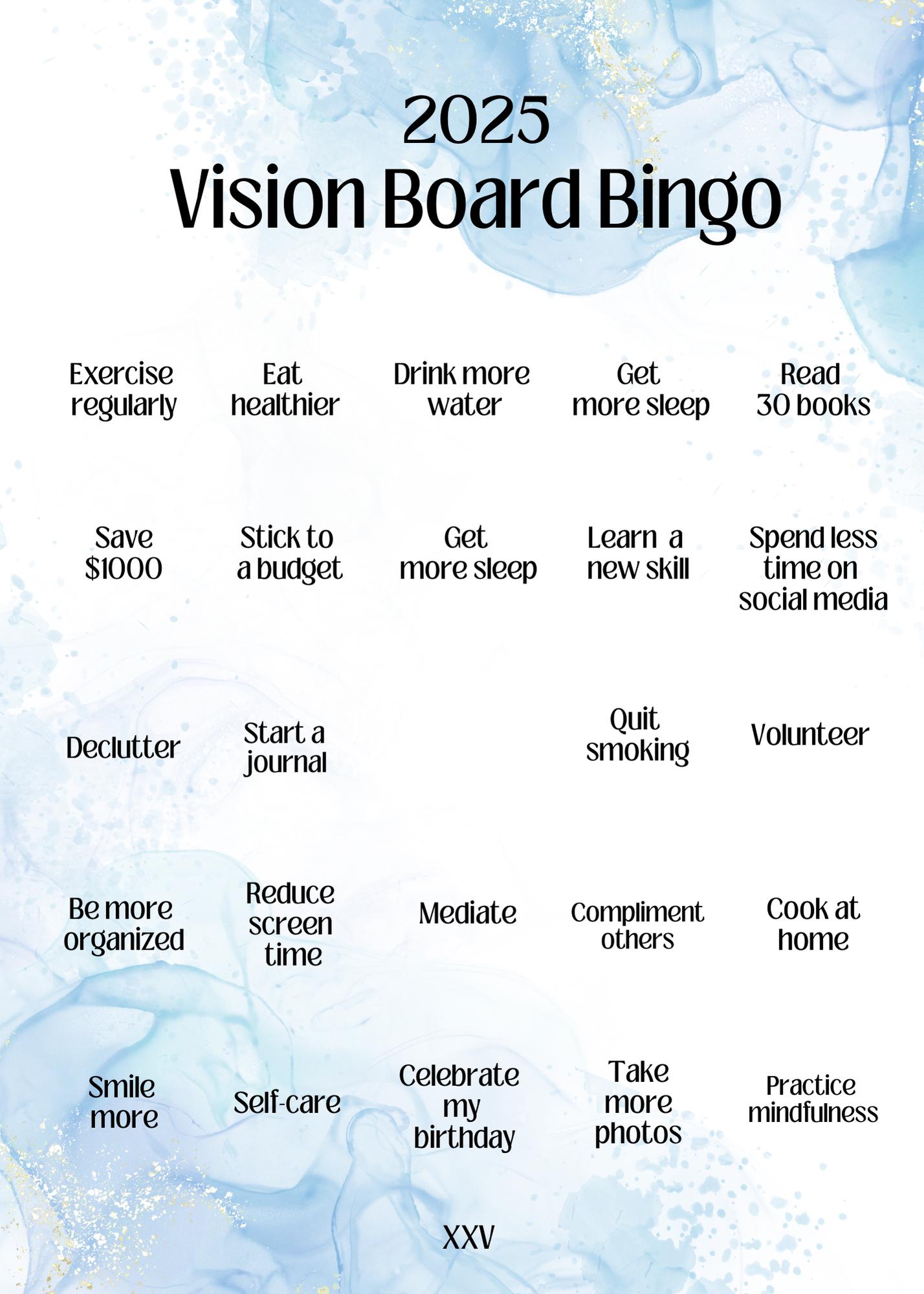 Vision Board Bingo Template Printable 2025 New Year Resolution Tracker ...