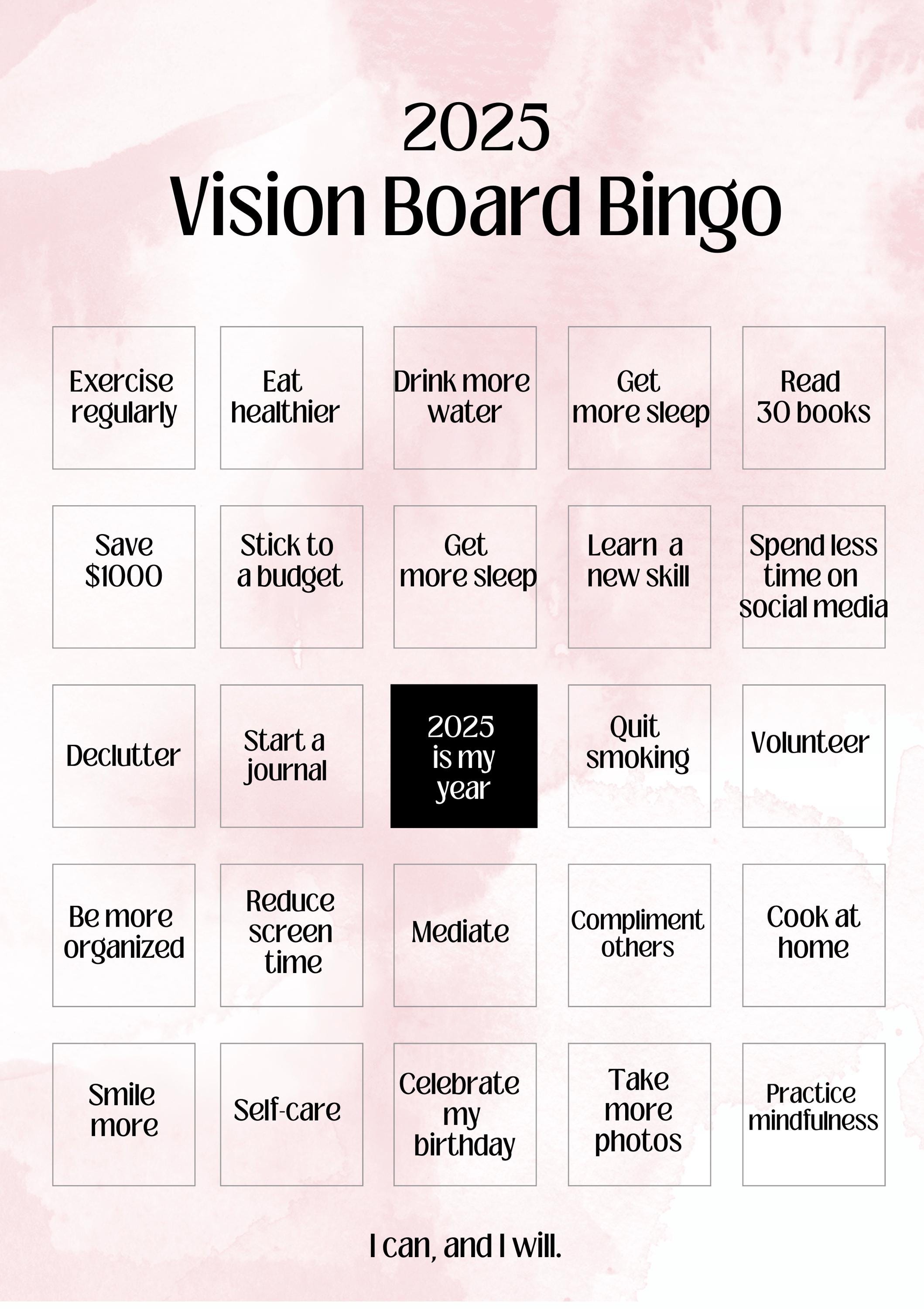 Vision Board Bingo Template Printable 2025 New Year Resolution Tracker ...