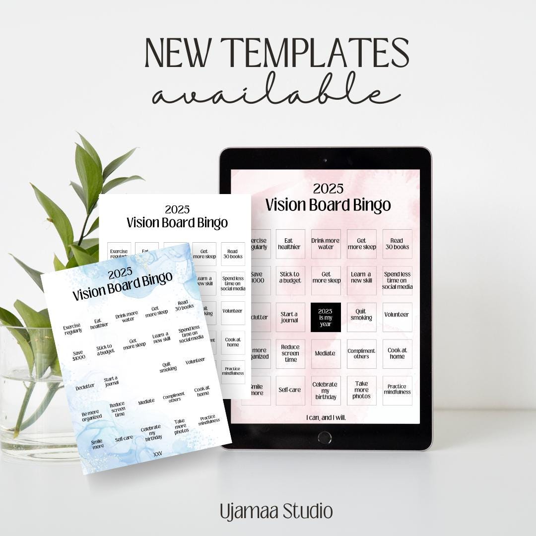 Vision Board Bingo Template Printable 2025 New Year Resolution Tracker ...