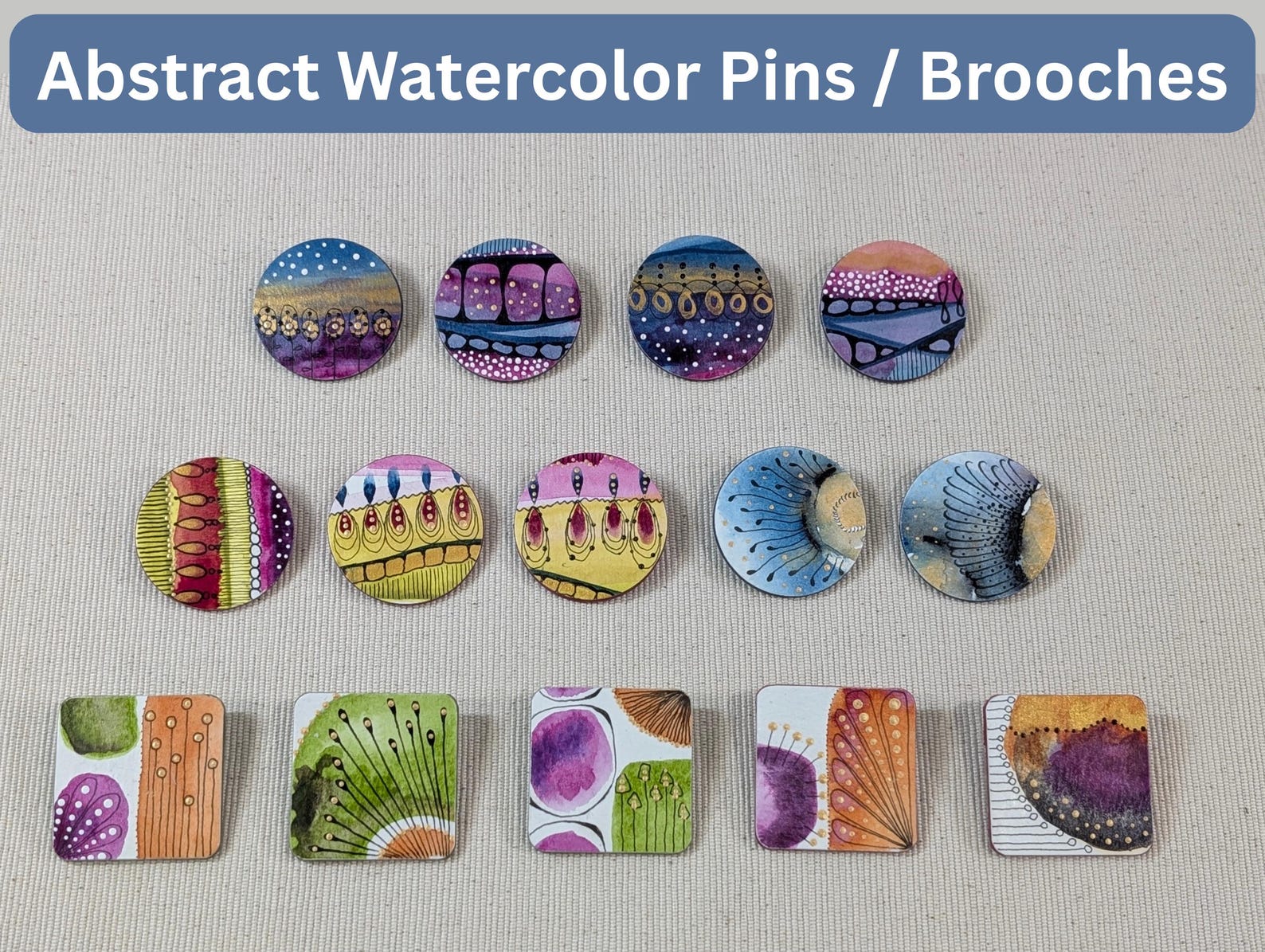 One of A Kind Abstract Watercolor Pins / Brooches Made From Watercolor ...