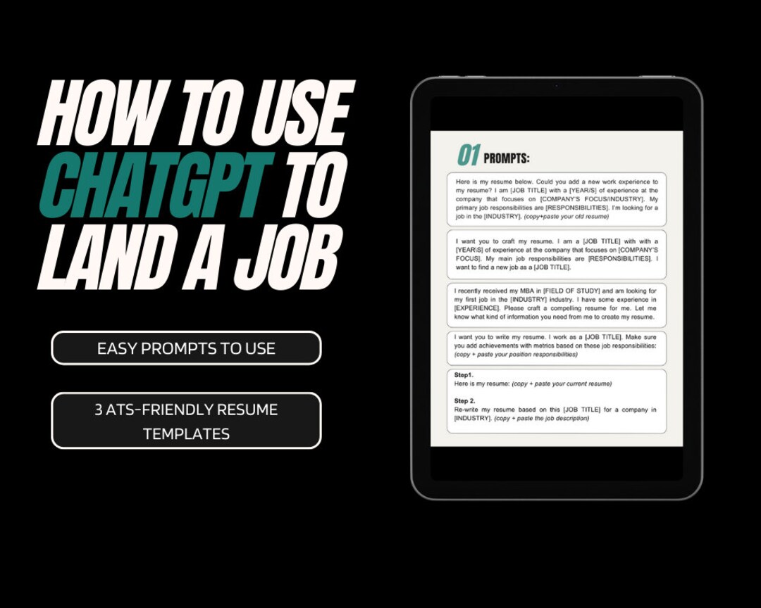 Chatgpt Prompts for Job Seekers 3 ATS Friendly Resume Templates - Etsy